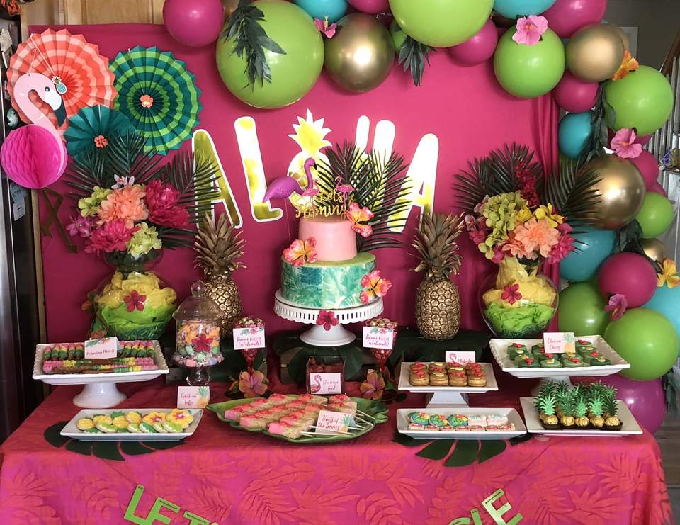 Aloha with Gold Pineapples & Flamingos / Birthday "Mckinley’s Hawaian ...