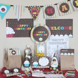 Birthday "Rainbow Cupcake Birthday Printable Party Kit" | Catch My Party